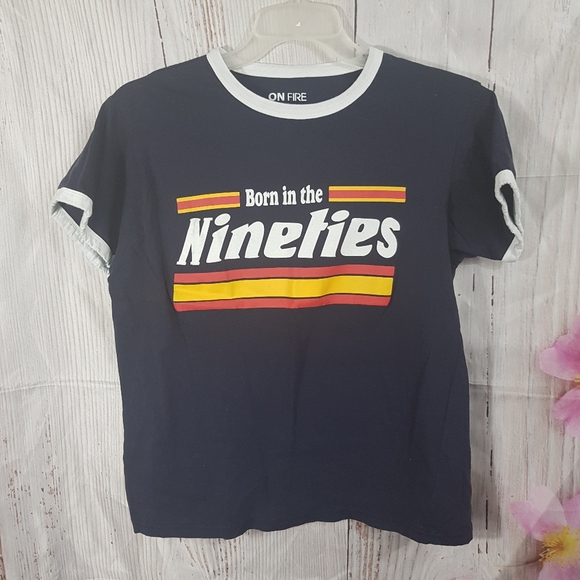 On Fire | Tops | Graphic Born In The Nineties Ringer Crop Tee | Poshmark